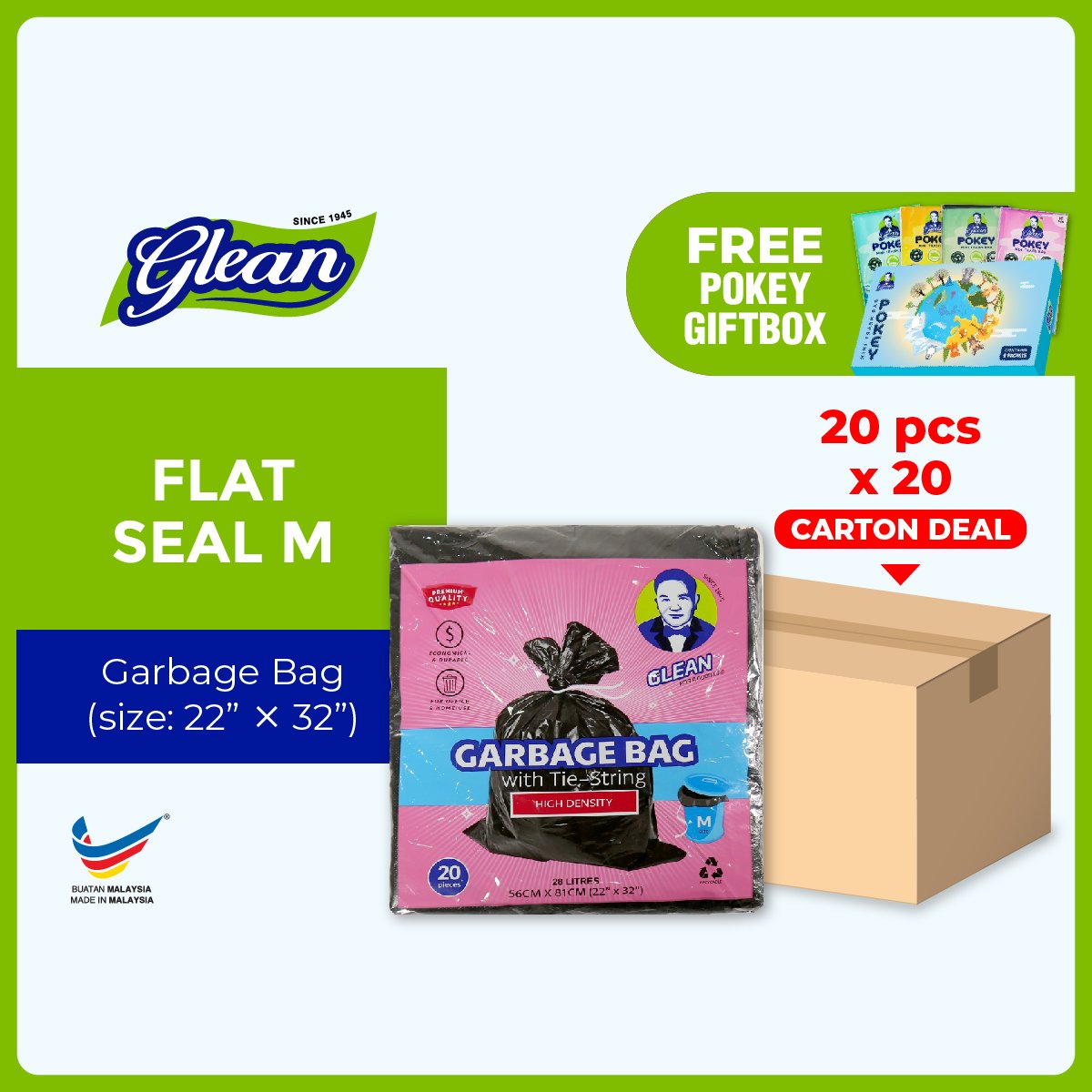 GLEAN M Flat Seal Garbage Bag (Carton Deal | 20 x 20 pcs) - Plixstar