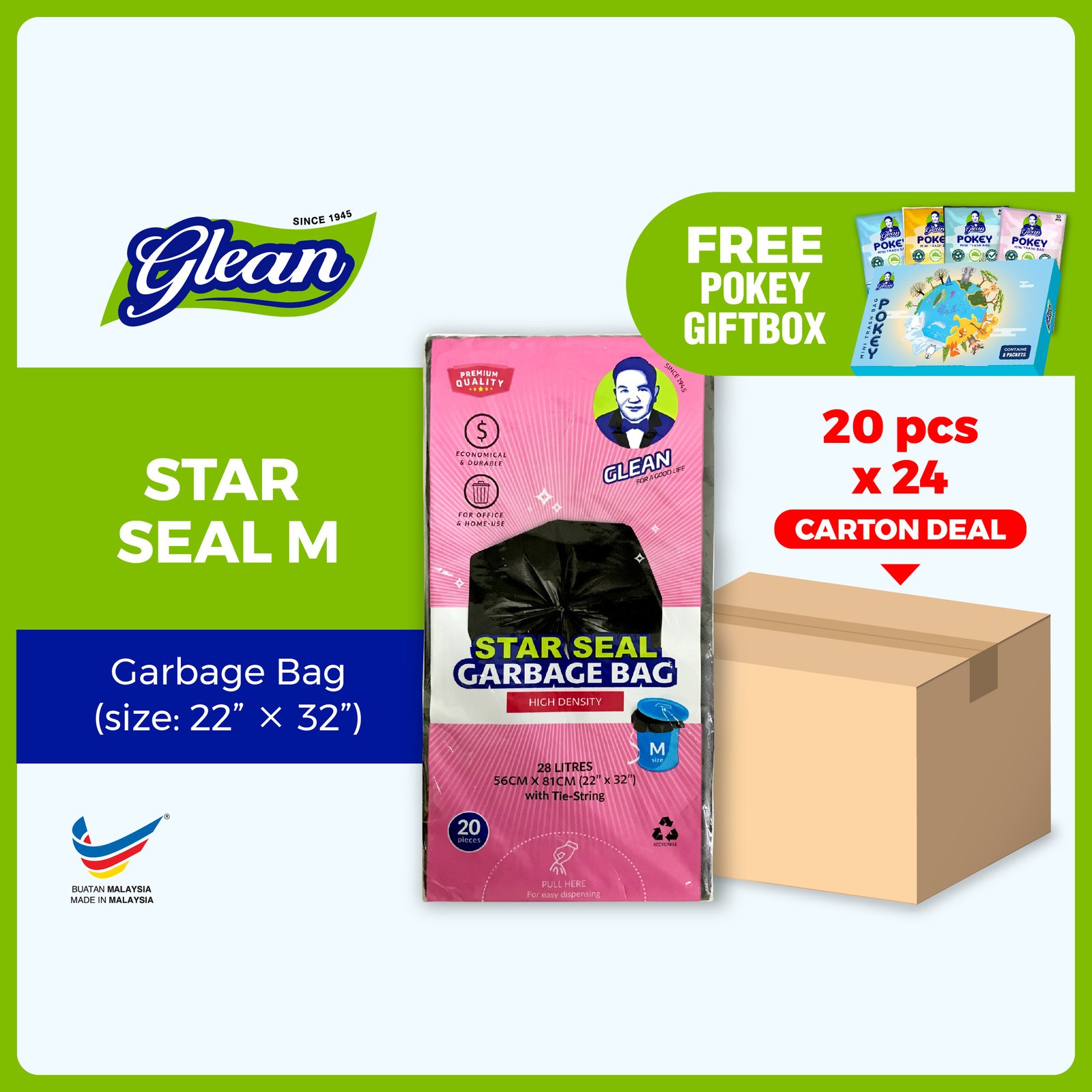 GLEAN M Star Seal Garbage Bag (Carton Deal | 24 x 20 pcs) – Plixstar