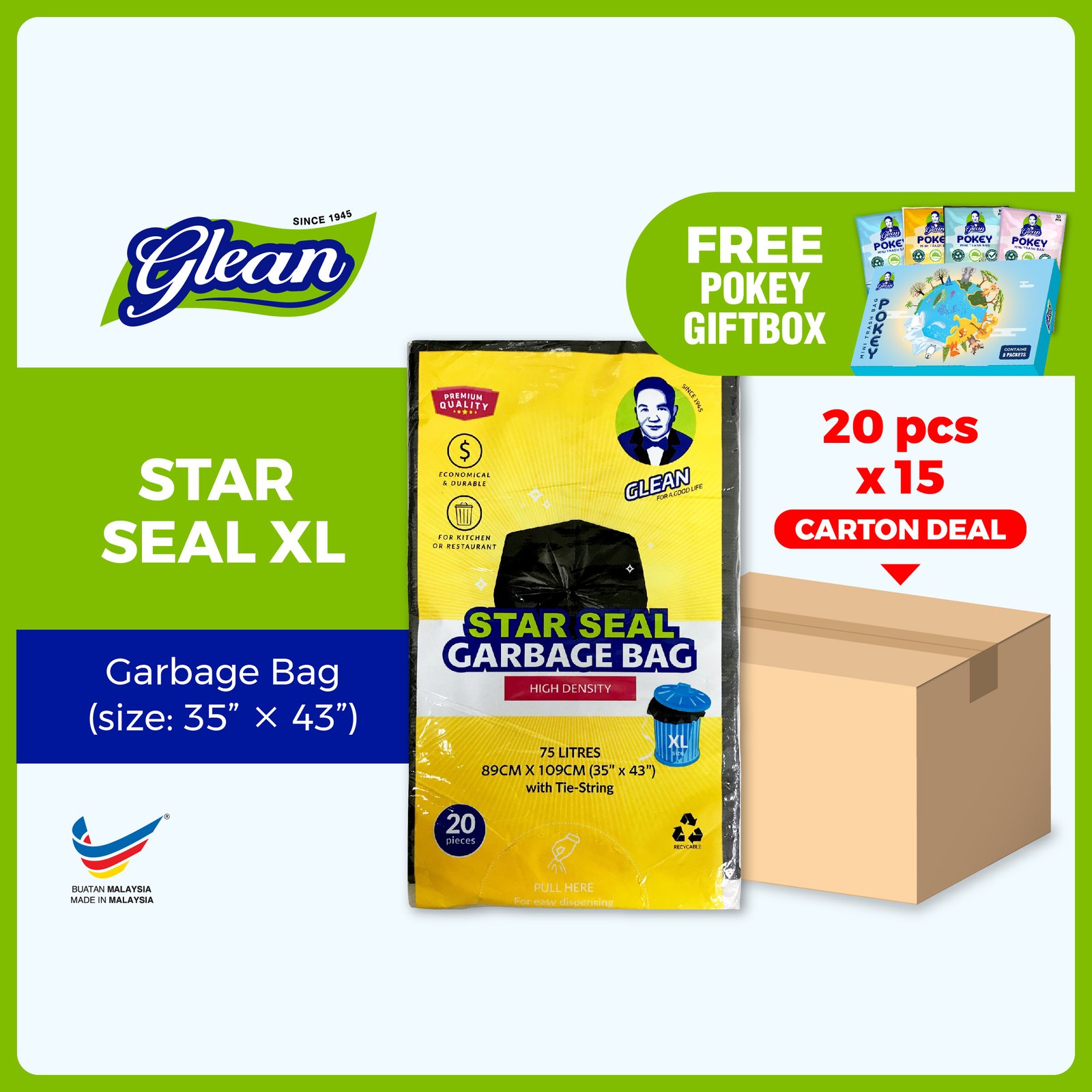 GLEAN XL Star Seal Garbage Bag (Carton Deal | 15 x 20 pcs) - Plixstar