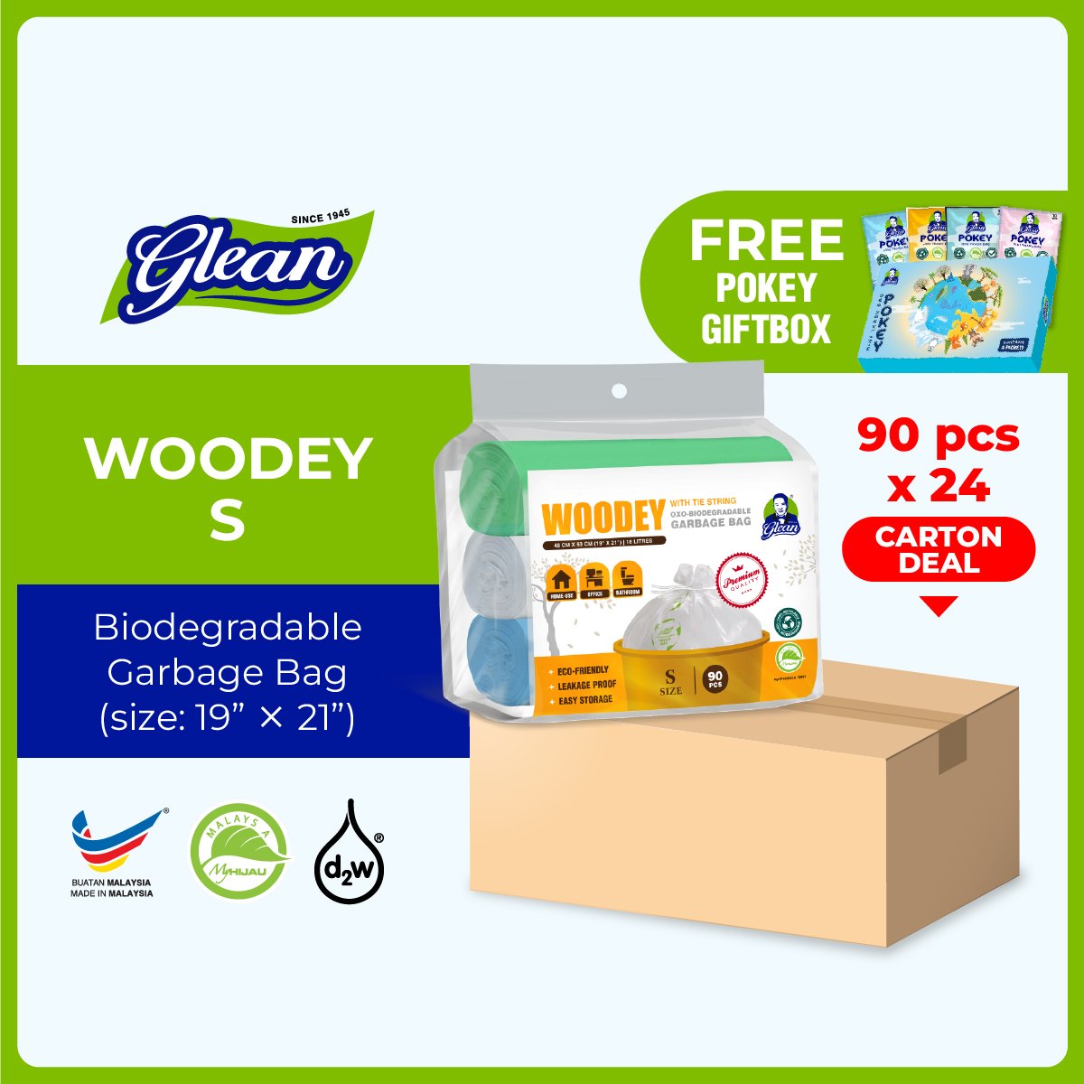 GLEAN Woodey S Garbage Bag (Carton Deal | 24 x 90 pcs) - Plixstar