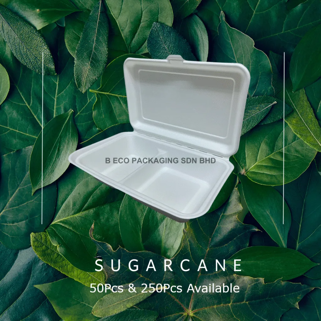 [50PCS/250PCS] 960ml THREECO Biodegradable Eco-Friendly Sugarcane Disposable Lunch Box / Take ...