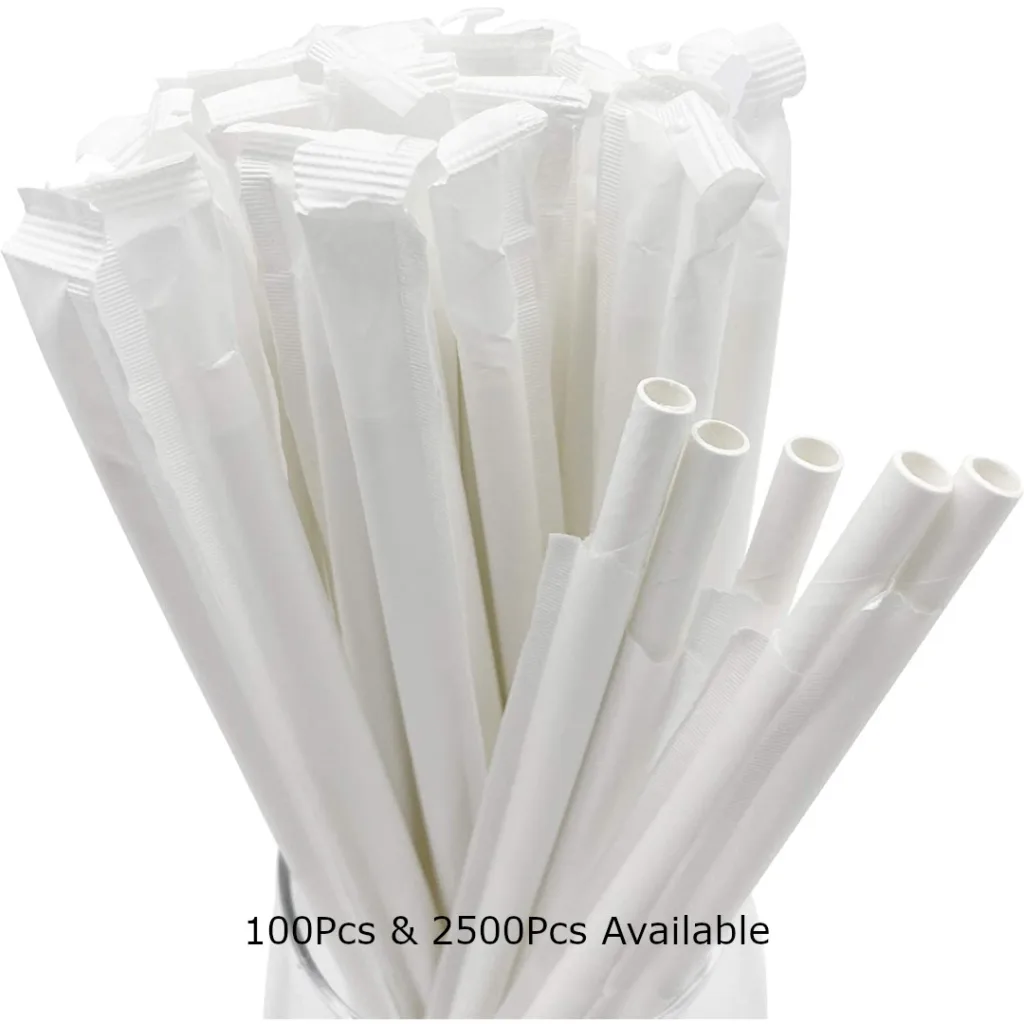 [100PCS/2500PCS] 6mm Single Pack Straw THREECO Bio White Paper Drinking ...